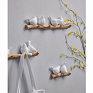 Sweet FanMuLin Resin Decorative Birds On Tree Branch Decor Wall Mounted Coat Rack Art Decor Hanger for Coats/Hats/Keys/Towels/Clothes Storage Hanger (4 Hooks, White)