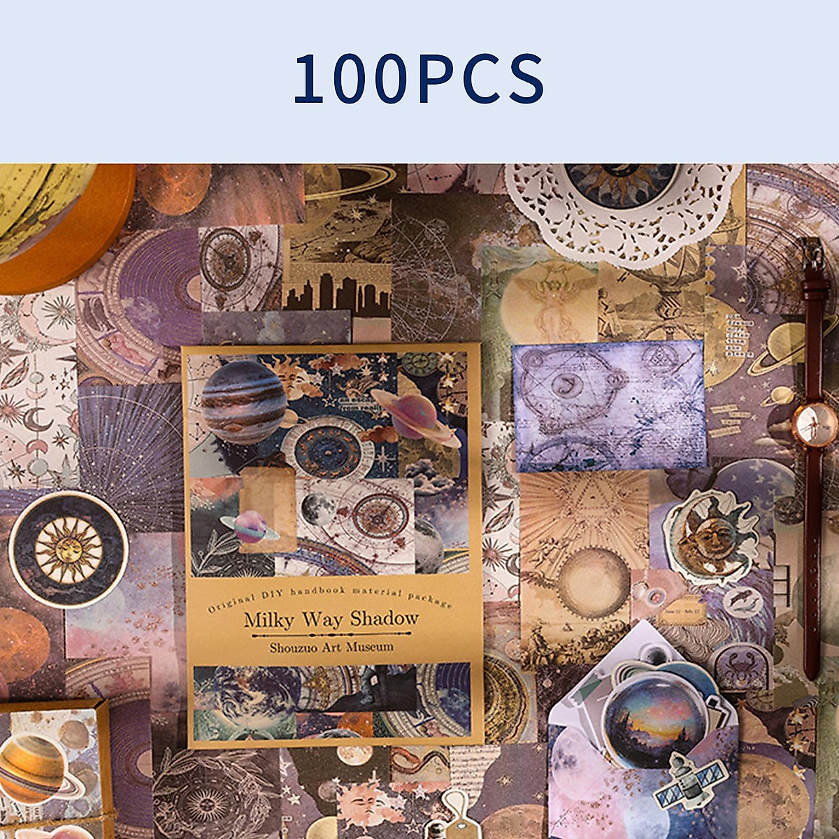 Chuchengio 100Pcs Scrapbook Craft Paper Kit for Scrapbook Journaling Supplies,Scrapbook Space Stickers Aesthetic for Scrapbooking Supplies,