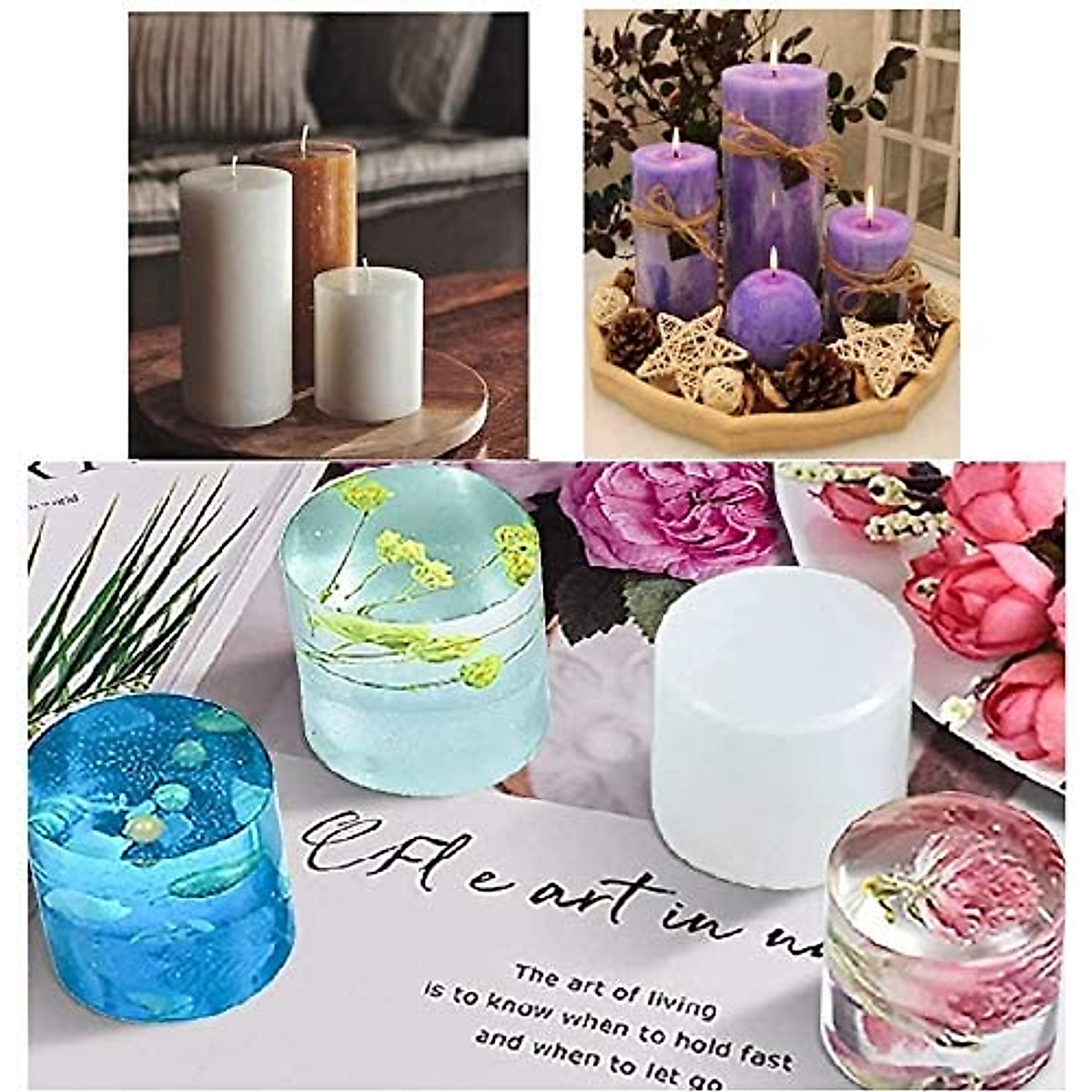 GERUSEA GTian 2 Sizes Cylinder Candle Molds Silicone Mold for Candle Making, Pillar Candles Resin Mould Epoxy Resin Casting Molds DIY Aromatherapy Candles, Wax, Soaps, Polymer Clay