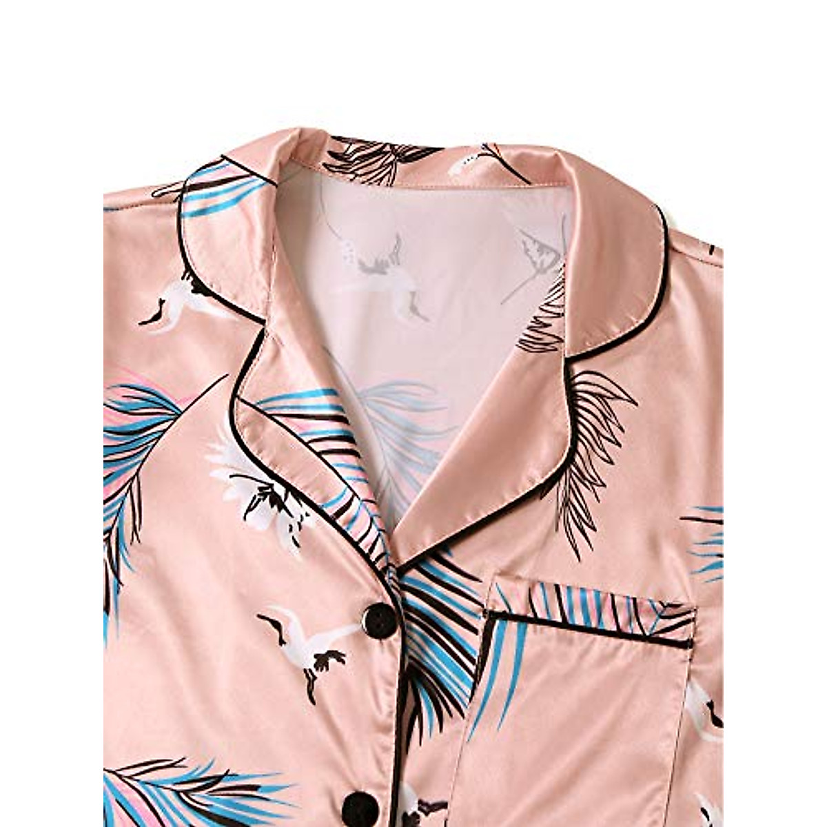 LYANER Women's Pajamas Set 4pcs Satin Silk Cami Top Button Down Loungewear Pjs Set Pink Small