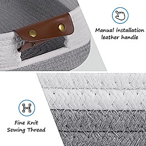 ECDYQXVU Cotton Rope Storage Basket, 14x11x5 IN, Oval Storage Bins, Decorative Woven Basket Cube Storage Organizer for Nursery, Laundry, Towel, Clothes, Toy, Cosmetics, Books (Grey/White)