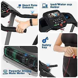 HomJoones Home Foldable Treadmill with Incline, Folding for Workout, Electric Walking Machine 15 Preset or Adjustable Programs 250 LB Capacity MP3 Black, 48/''*24/''*48/''