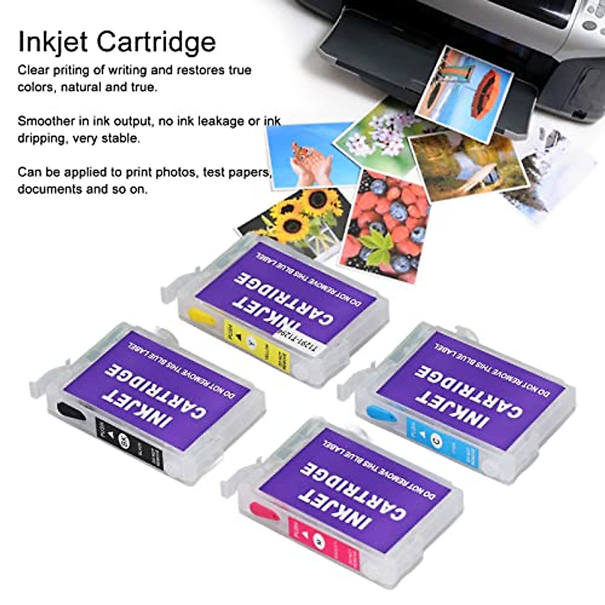 FTVOGUE Ink Cartridge,4 Colors Printing Accessory Part PP for Photo Paper Document (T1251/T1252/T1253/T1254)
