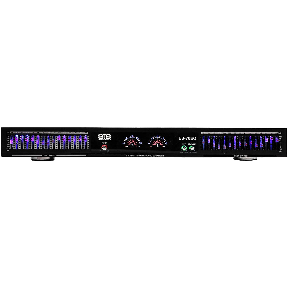 EMB EQ76 19'' Rack Mount Dual 15 Band 4 Input Stereo Graphic Equalizer Pro DJ with 2 RCA line input and output, Removable Rack Mount Brackets and 110V/220V Switchable Power Source
