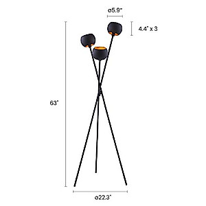 Archiology Black Modern Floor Lamp ，with 3 Matte Black Globe Head and Interwining Tripod Legs-Metal Tripod Floor Lamp for Mid-Century Living Room and Bedroom