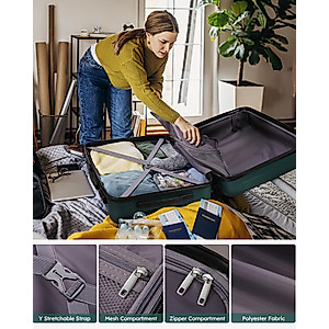 SunnyTour 3 Piece Luggage Set, Hardside Lightweight Suitcase Sets with Spinner Wheels (20"/24"/28", Green Blue)