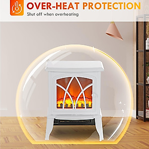 HOMCOM Electric Fireplace Stove, 18" Freestanding Fireplace Heater with Realistic Flame, Overheating Protection, Portable, 750W/1500W, White