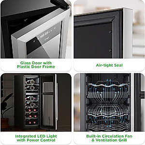 NutriChef PKCWCDS184 Wine Refrigerator Cellar, 18 Storage and 58.2 Liters Internal Capacity, Single Zone Chiller with Digital Touch Button Control, Placement for Standing Bottles and Air Tight Seal