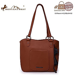 Montana West Western Tote Bag for Women Concealed Carry Shoulder Handbag Tooling Vegan Leather Purses with Wallet Brown MBB-MWC-144W-BR