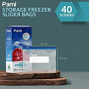 PAMI Freezer Slider Gallon Bags [40 Pieces] - Leakproof Food Storage Freshness-Lock Bags With Expandable Bottom- Food-Safe Slider Zipper Bags