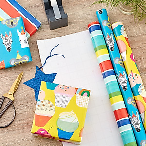 Hallmark Colorful Wrapping Paper Bundle with Cutlines on Reverse (6 Rolls: 110 Square Feet Total) Llamas, Zebras, Cupcakes, Holographic Stripes, Polka Dots for Birthdays, Kids Parties, Back to School