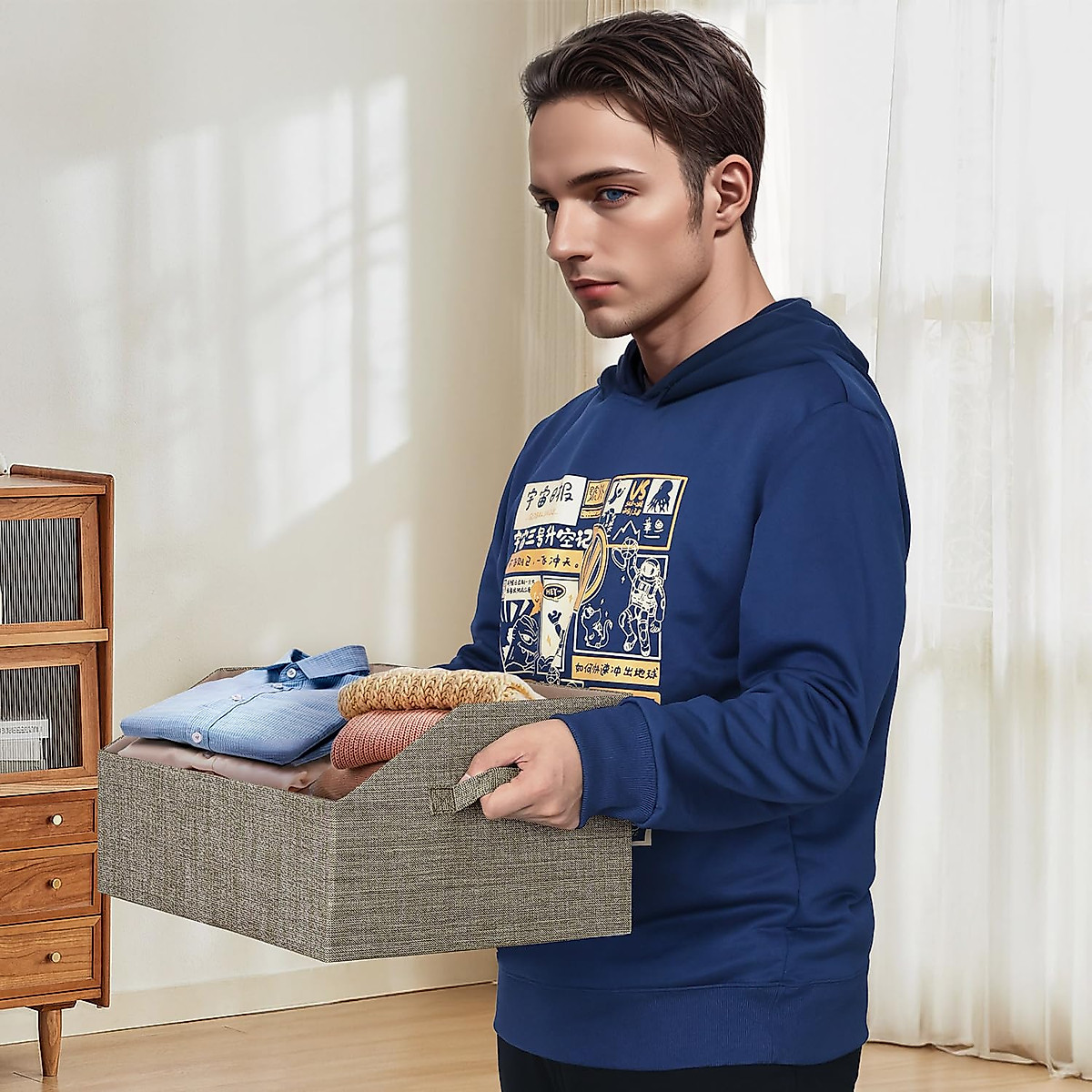 ORGMASTER Closet Organizer Bins, Fabric Storage Bins Foldable Storage Box Shelf Baskets Container Trapezoid Storage Bin for Organizing Home Office Shelves Wardrobe RV, 4 Pack, Coffee