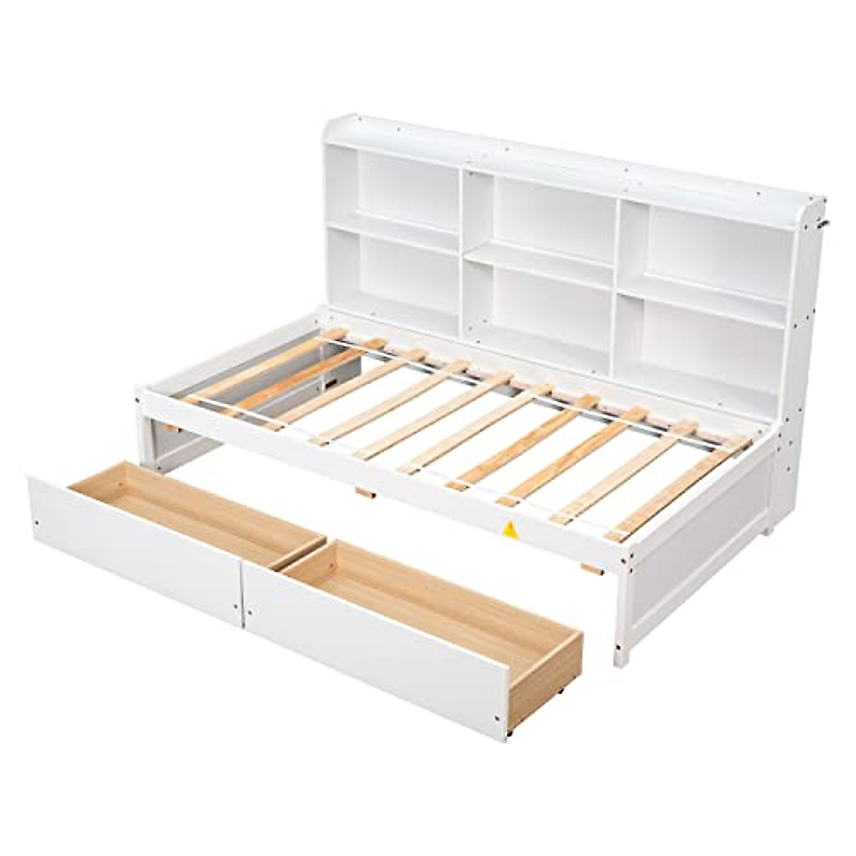 HomSof Twin Bed with Side Bookcase, Drawers,White