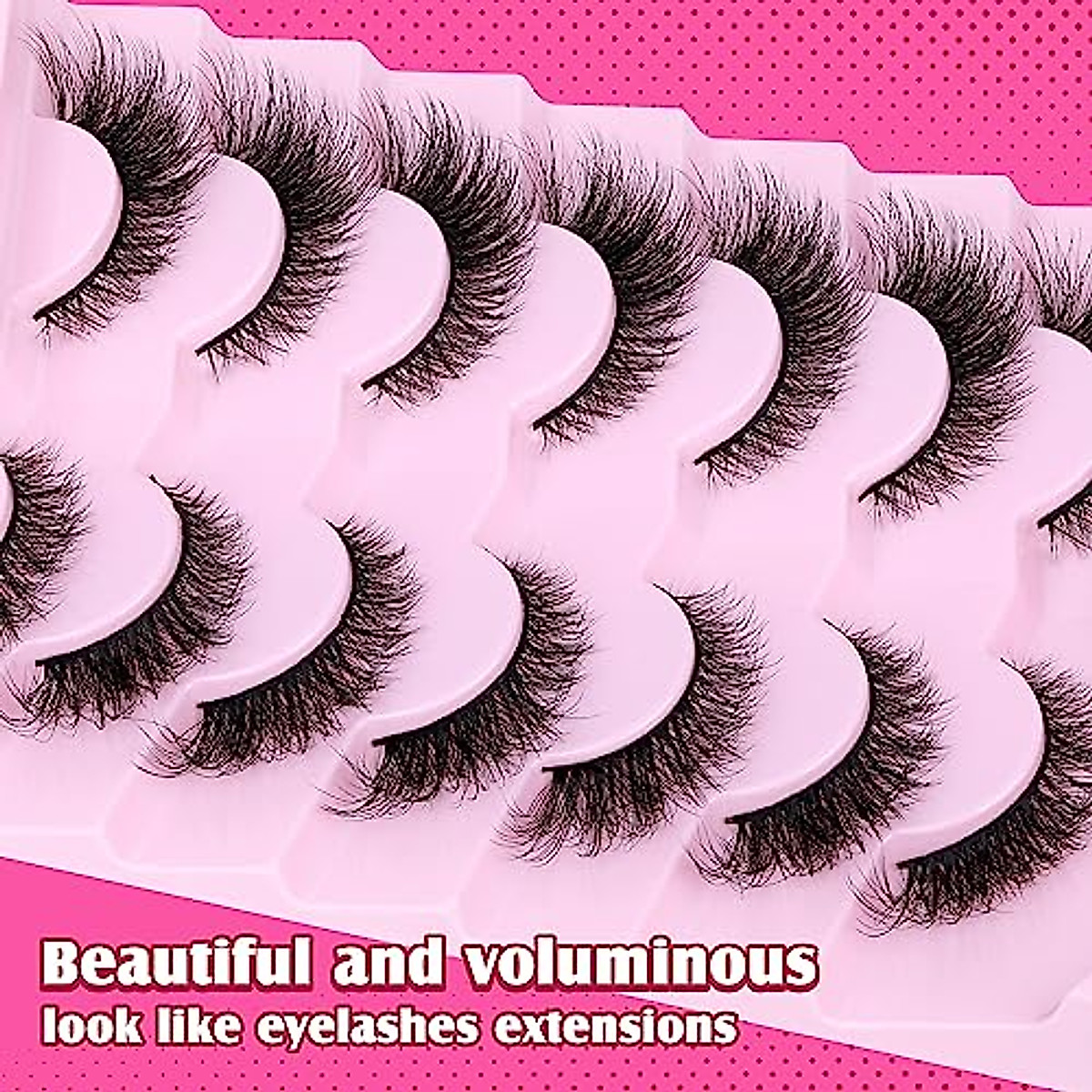 Lashes Natural Look Cat Eye False Eyelashes Mink Fluffy Fox Eye Lashes Wispy 15mm 6D Volume Strip Fake Eyelash Extension Look by PHKERATA, 7 Pairs Pack