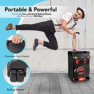 Pyle Portable Wireless Bluetooth Karaoke PA Loud speaker - 8'' Subwoofer Sound System with DJ Lights, Rechargeable Battery, FM Radio, USB / Micro SD Reader, Microphone, Remote - PWMA335BT