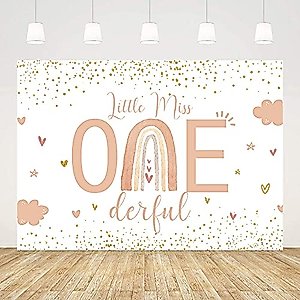 ABLIN 7x5ft Boho Rainbow Happy 1st Birthday Party Backdrop Pink Girl Little Miss Onederful Photo Background Gold Dots Pastel Party Decorations Decor Cake Table Banner Supplies