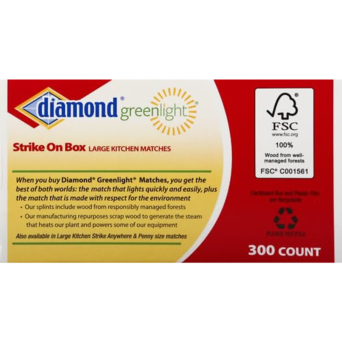 Diamond Greenlight Strike on Box Matches, 300 Count, 3 Pack