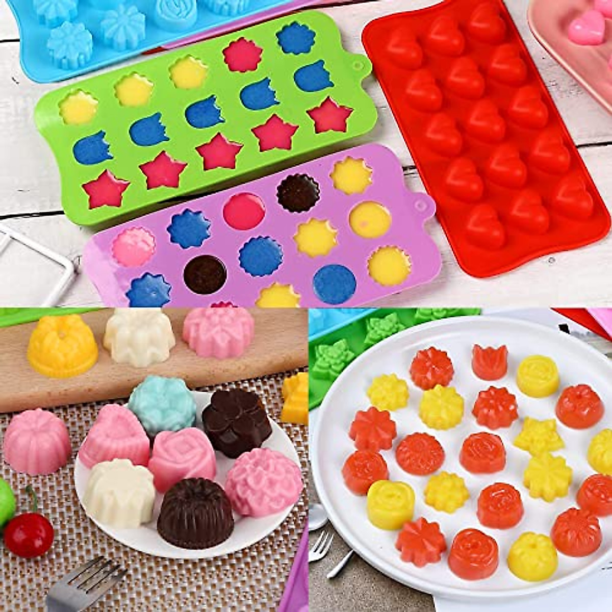 Chocolate Molds Candy Molds for Baking Sweet Treats,15 Cavity Flower Shape Non-Stick Silicone Baking Molds Ice Cubes for Wedding,Festival,Party and DIY Crafts, 6 Pack