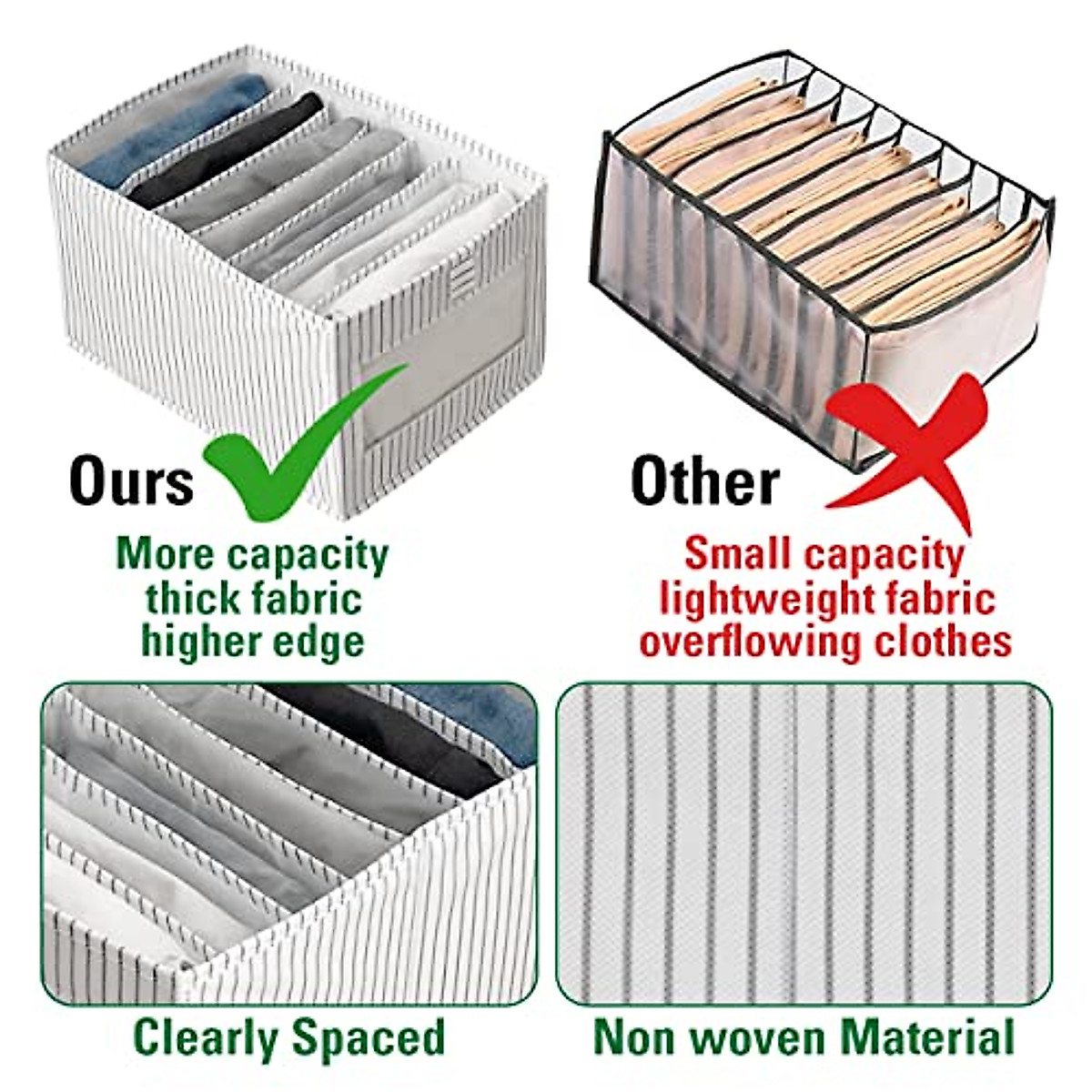 Lallamotion 2PCS Drawer Organizers for Clothing, 7 Grids Wardrobe Clothes Organizer, Clothes Drawer Organizer, Drawer Organizer Clothes, Jeans, Sweater, T-Shirts