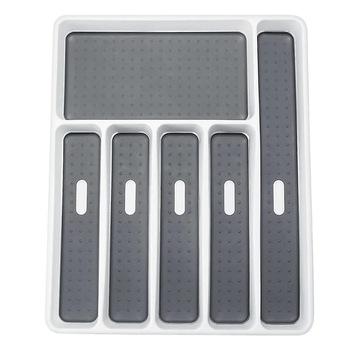 Large Silverware Tray - White, Kitchen Cutlery Tray Drawer Organizers 6-Compartments| Kitchen Drawer Organizer | Soft-Grip Lining and Non-Slip Rubber Feet | BPA-Free