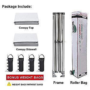 Eurmax USA 10'x10' Ez Pop-up Canopy Tent Commercial Instant Canopies with 4 Removable Zipper End Side Walls and Roller Bag, Bonus 4 SandBags(White)