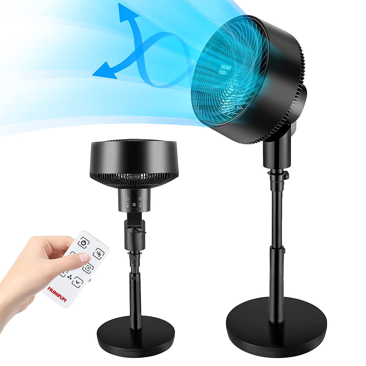 Air Circulator Fan Super Quiet with DC Motor Whole Room Oscillating Standing Floor Fan with Remote, 6 Adjustable Height, 3 Winds Mode, 12 Speeds & 90 Degree Pivoting Head For Bedroom Office Home