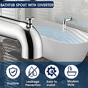 Sperwoesy Slip-On Tub Spout with Diverter Long for Bathtub Spout, Fit for 1/2 Inch Slip Pipe, Chrome