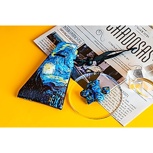 QIELIZI DND Dice Bag Pouch,PU Leather Dragon Dice Pouch Wih 7 Die Set Perfect for Dungeons and Dragons RPG D&D Dices, Coins and Accessories(Starry Sky)