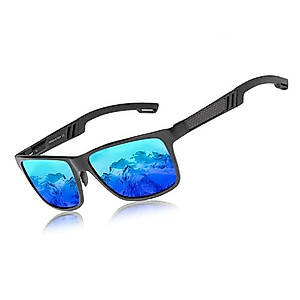 KINGSEVEN Men Polarized Sunglasses Aluminum Magnesium Sun Glasses Driving Glasses Rectangle Shades For Men Oculos masculino (Black Blue)