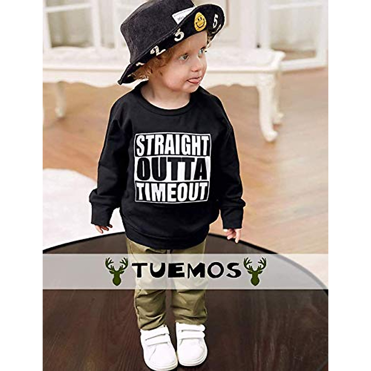 Toddler Baby Boy Clothes Long Sleeve Funny Letter Sweatshirt Top + Camouflage Pants Outfit Set (A-Black, 3-4T)