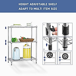 BNSPLY 3 Tier Wire Shelving Unit, Adjustable Wire Rack, Metal Storage Shelves for Kitchen, Pantry, Laundry, Bathroom, Closet (13.5" D x 23" W x 31.5" H, Chrome)