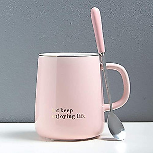 Ceramic Mug Birthday Gifts for Women China Tea Cups with Spoon Coffee Cup Suitable for Making Tea,Cold Drinks,Hot Drinks,Coffee,Etc(Pink,14.5oz)