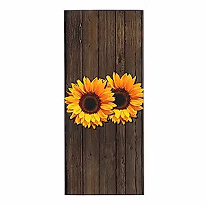 Rustic Wood Sunflower Hand Towel Vintage Brown Wooden Stripe Face Towel Soft Microfiber Board Washcloth for Bathroom Kitchen Farmhouse 12"x27.5"
