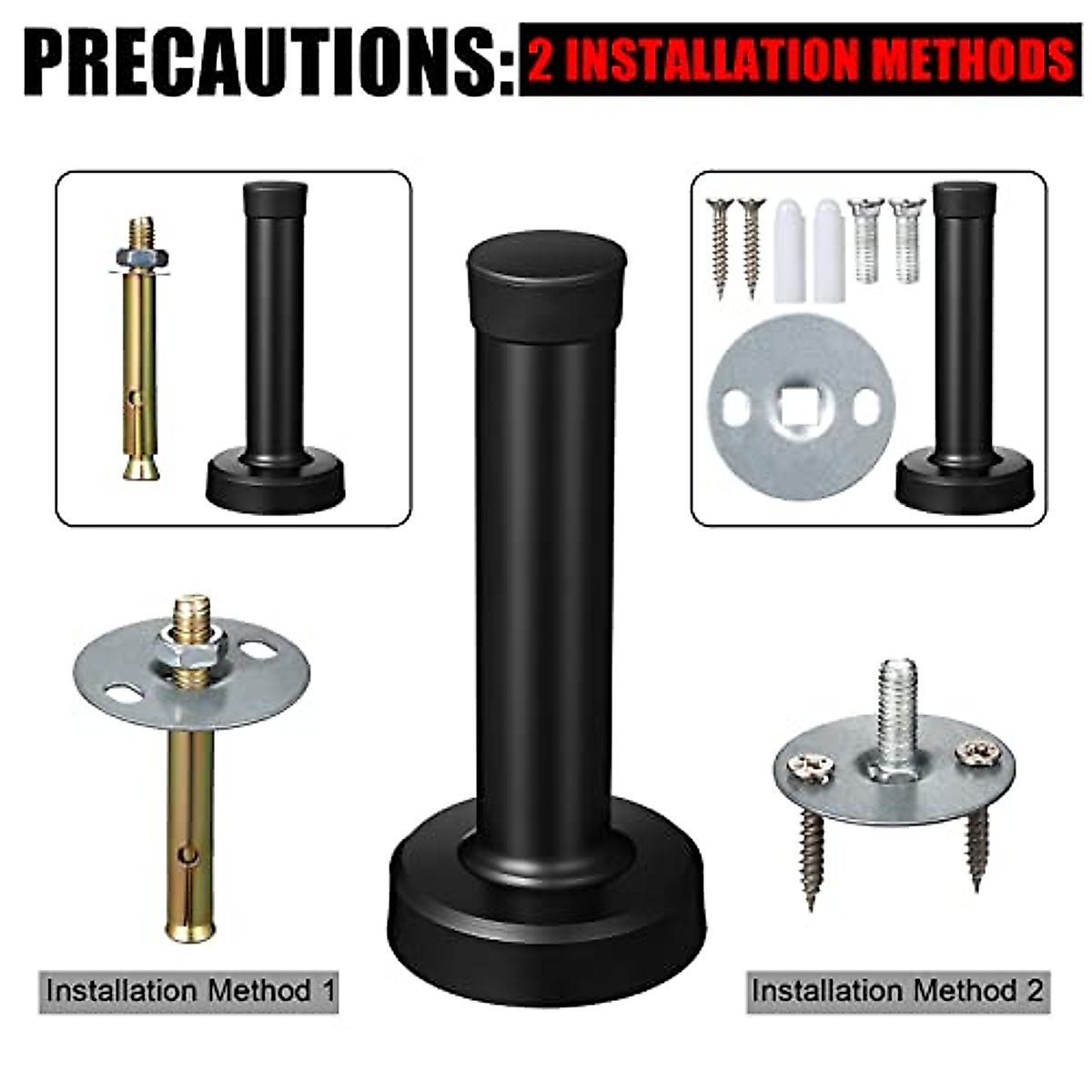 10 Pack Door Stoppers 3.5 Inch 304 Stainless Steel Heavy Duty Door Stops with Rubber Tip Bumper for Wall Door Dtopper Wall Protector Sound Dampening (Black)