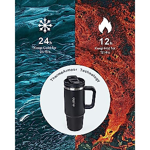 BUZIO 40oz Tumbler with Handle and Straw Lid, Stainless Steel Water Bottle Fits in Cup Holder, Insulated Tumbler Reusable Coffee Mug Travel Flask,Leak-Proof, Keep Cold for 24 Hrs/Hot for 12 Hrs, Black