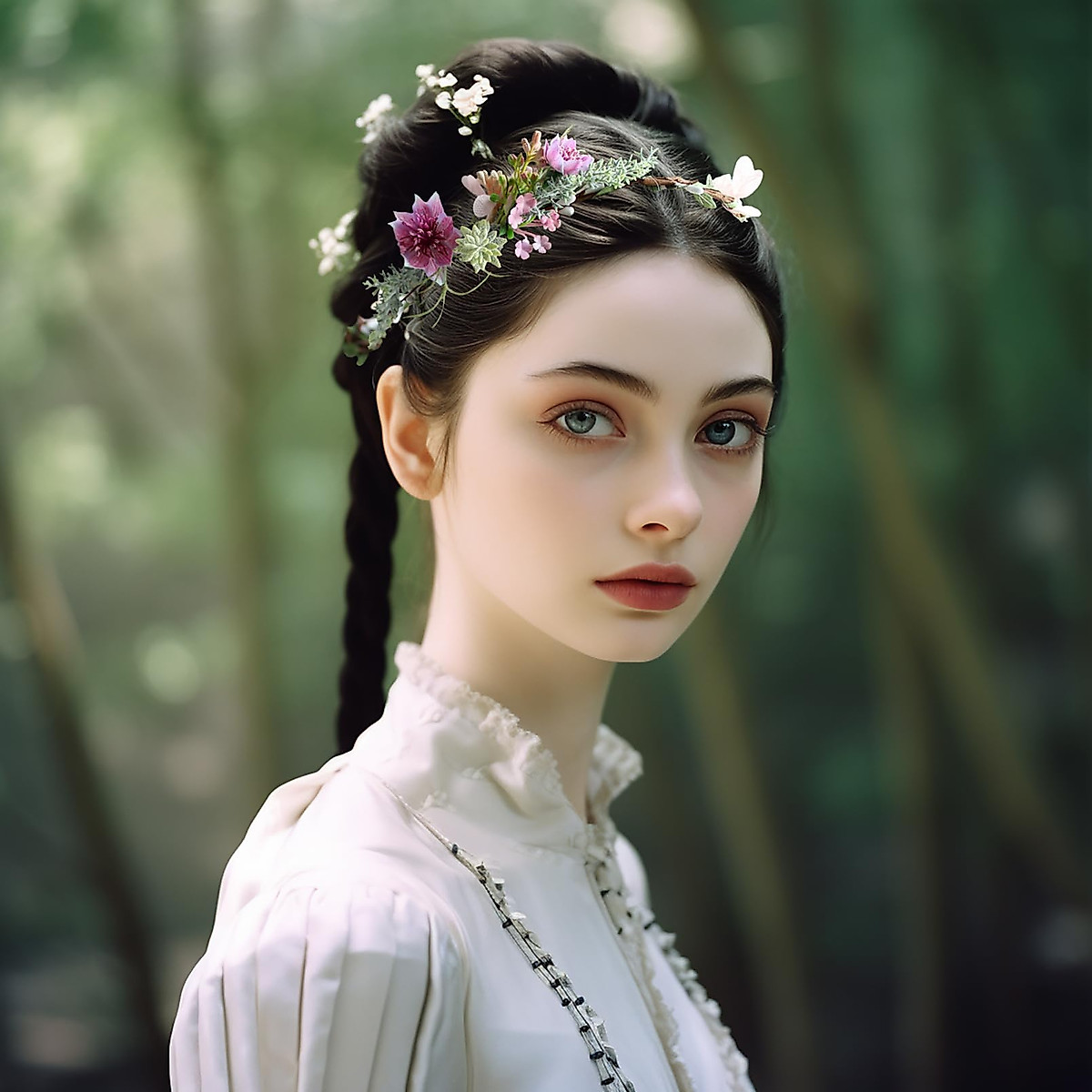 Vivivalue Vine Flower Crown Boho Flower Headband Hair Wreath Floral Headpiece Halo with Ribbon Wedding Party Photos Festival