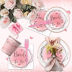 180Pcs Bachelorette Party Decorations,Pink Rose Gold Decor,Bridal Shower Party Supplies Balloon Arch,Bride To Be Party Favors Tableware Set Plates Fork Cups Napkins Tablecloth,Sash,Vail,Tiara