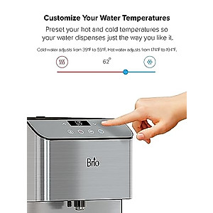 Brio Moderna Self Cleaning Bottleless Water Cooler Dispenser with Filtration – Adjustable Temperature – Digital Clock – LED Nightlight – Tri Temp Hot, Cold, and Room