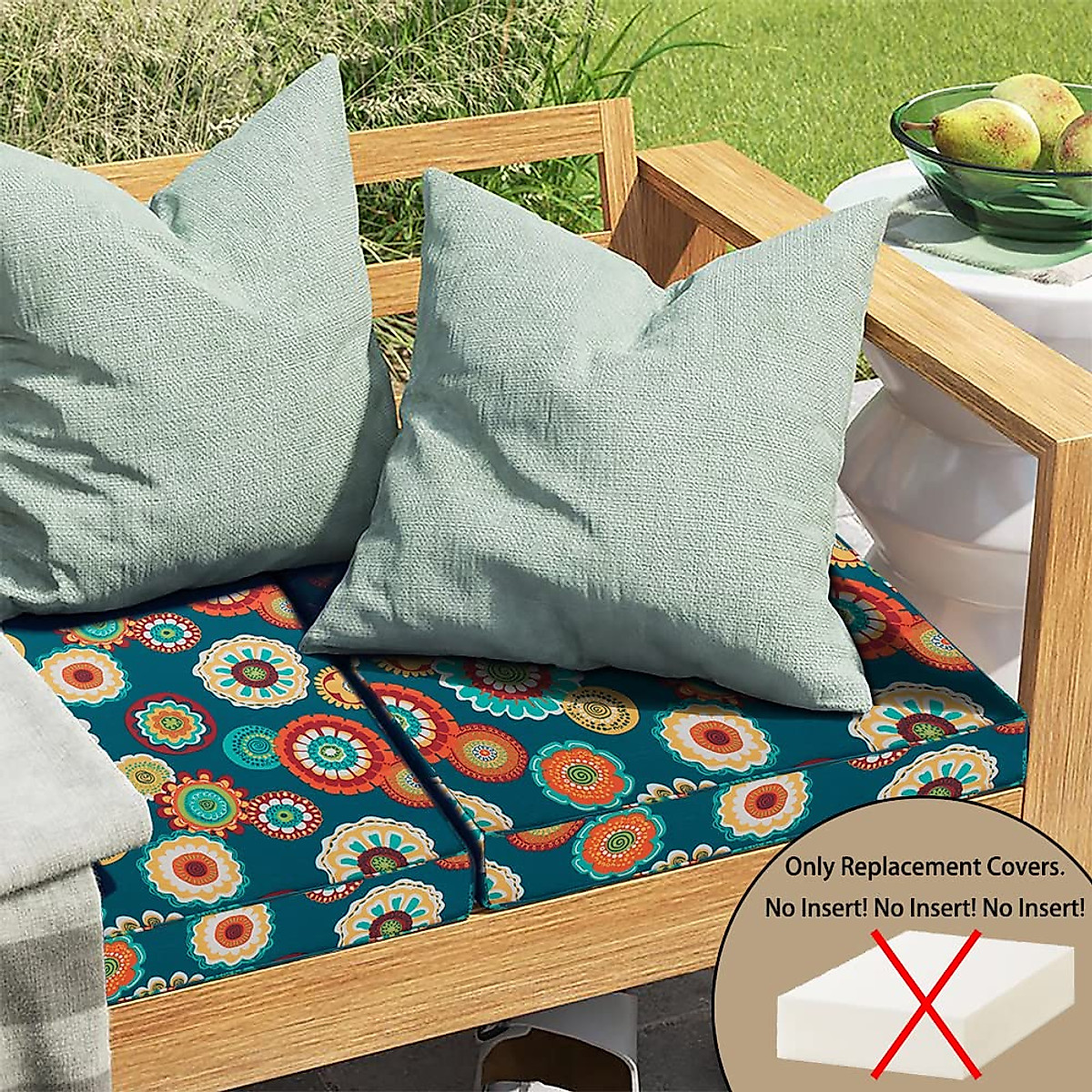 Magpie Fabrics Indoor Outdoor Cushion Cover Replacement 2 Pack, NO Insert! Water Repellent Slipcover with Ties Decor for Patio Garden Chair Sofa Bench Wicker(Heronsbill Turquoise Green, 20x18x4 Inch)