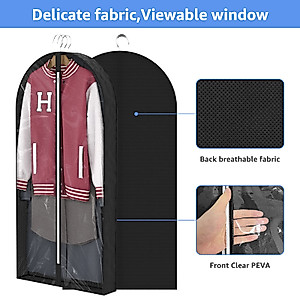 50" Clear Garment Bags for Hanging Clothes Closet Storage with 4" Gussetes,Suit Cover Bag for Dresses Long Coats, Jacket, Sweater, Shirts,3 Packs,Black
