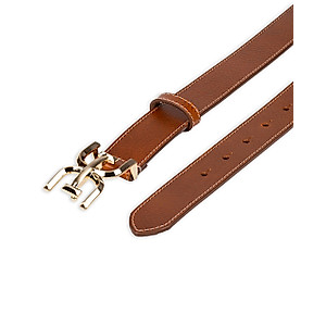 Sam Edelman Women's Slim Stitched Edge Double-E Plaque Buckle Belt, Saddle, Medium