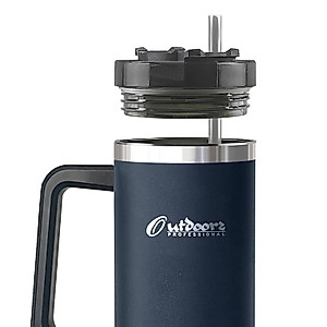 OUTDOORS PROFESSIONAL OUTD9058 40-Oz. Stainless Steel Double-Walled Insulated Tumbler with Straw (Navy Blue)