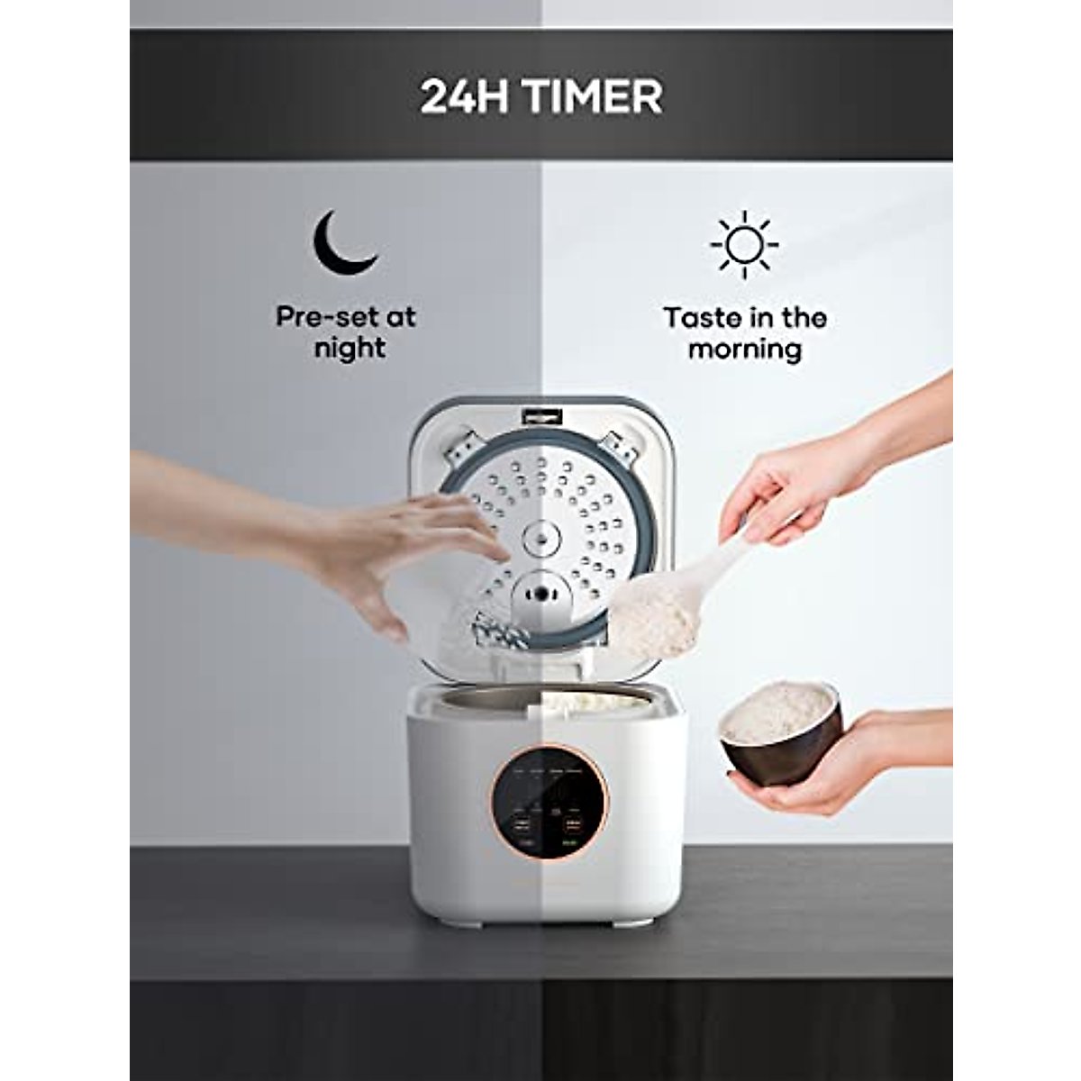 Rice Cooker, Mini Rice Cooker with Keep Warm, 3 Cups (Uncooked), Smart Fuzzy Logic, 24-H Delay Timer, Nonstick Inner Pot, for Soft White Rice, Brown Rice, Sushi, Porridge (Small)