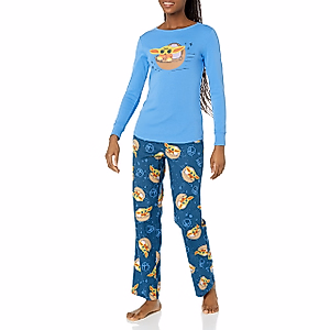 Amazon Essentials Disney | Marvel | Star Wars Women's Flannel Pajama Sleep Sets, Star Wars Grogu - Womens, Medium