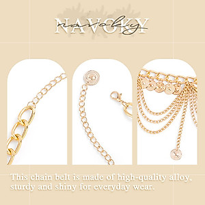Navoky Tassel Detail Chains Belt Layered Gold Coin Pendant Waist Chain Dress Jewelry Accessories for Women