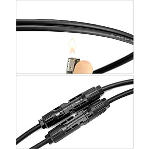 QWORK Solar Cable: 20-ft 2x10 AWG Twin Wire Solar Extension Cable, Copper Strand, Complete with Female and Male Connectors - Ideal for Homes, Shops, and RV Solar Panels