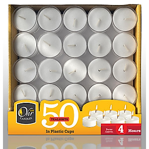 Ohr Tealight Candles in Clear Cup - 50 Pack Bulk Tea Lights Candles - White Tealights Unscented - 4 Hour Burn Time