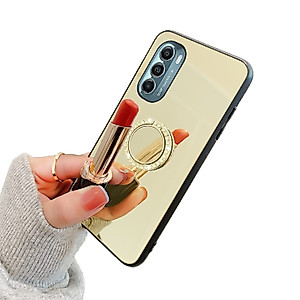 for Moto G Stylus 5G 2022 Case for Girls Women Mirror Make up Luxury Stylish Slim Shockproof Drop Protection Cover with Ring Kickstand for Stylus 5G 2022 (Mirror Gold)