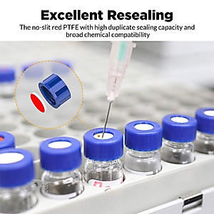 Membrane Solutions Autosampler Vials, 2ml HPLC Vials, 9-425 Lab Clear Vials with Write-on Spot and Graduations, 9mm Blue ABS Screw Caps & Septa for GC Sample Vials, 100 Pcs