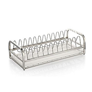 STRAW Single Tier Dish Drainer With Drip Tray Desktop Bowl Rack Kitchen Storage 304 Stainless Steel Acrylic Footpad Height Adjustable